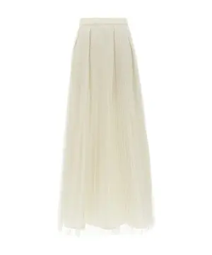 TWINSET Pleated Tulle Maxi Skirt - Nude
