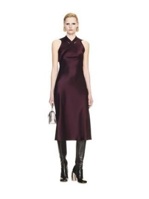 Off-White Satin Midi Dress With Cross Detailing And Open Back