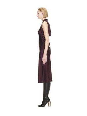 Off-White Satin Midi Dress With Cross Detailing And Open Back