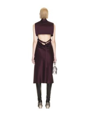 Off-White Satin Midi Dress With Cross Detailing And Open Back