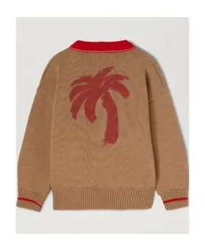 Palm Angels Camouflage-print Virgin Wool Jumper With Band Collar And Sporty Stripes