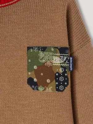 Palm Angels Camouflage-print Virgin Wool Jumper With Band Collar And Sporty Stripes