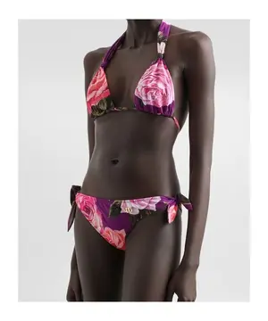 Dolce & Gabbana Rose-print Padded Triangle Bikini