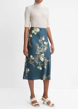 Vince Floral Print High-waisted Midi Skirt