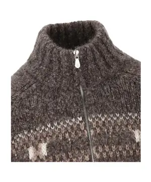 Brunello Cucinelli Fair Isle Pattern High Neck Zip-up Cardigan - No