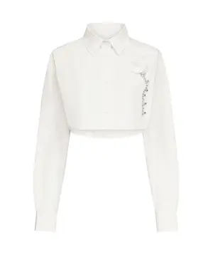 AREA Embellished Rosette Cropped Poplin Shirt