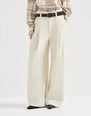 Brunello Cucinelli Dyed Cotton And Wool Wrinkled Denim Five-pocket Baggy Trousers With Monili - Panama