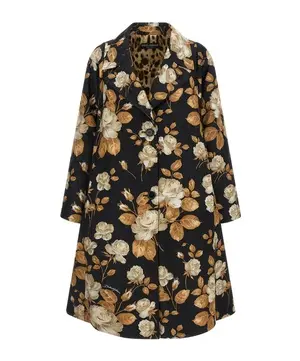 Dolce & Gabbana Dolce Gabbana Rose Printed Long-sleeved Coat - Black