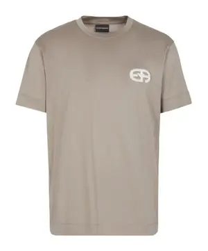 Emporio Armani Logo Embroidered Crewneck T-shirt - Light Brown