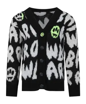 BARROW Logo-jacquard Brushed Cardigan - Black