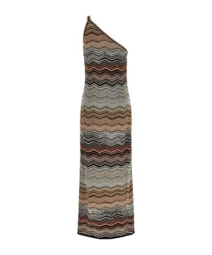 Missoni Chevron Pattern Long One-shoulder Dress