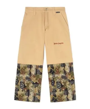 Palm Angels Paneled Cotton Trousers With Paisley Print