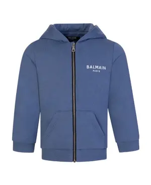 Balmain Logo-print Zipped Hoodie - Blue
