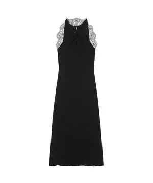 Givenchy Halter Neck Lace Detailed Midi Dress - Black
