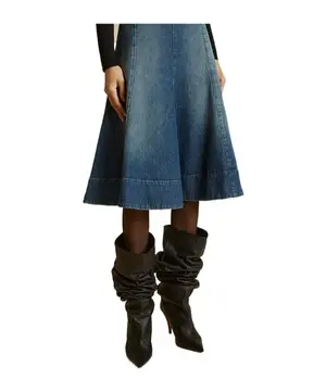 Khaite The Lennox Low-rise Denim A-line Skirt