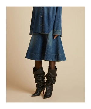 Khaite The Lennox Low-rise Denim A-line Skirt