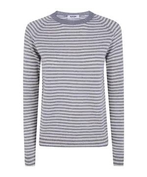BASERANGE Striped Crew Neck Knit Sweater - Greige