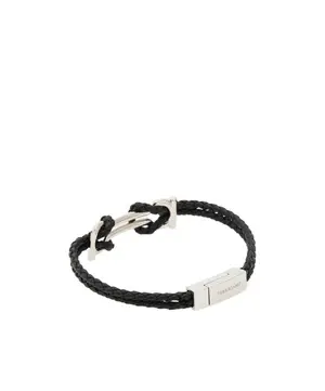 FERRAGAMO Double Gancini Braided Leather Bracelet