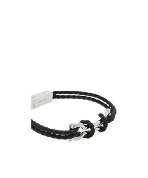 FERRAGAMO Double Gancini Braided Leather Bracelet