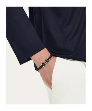 FERRAGAMO Double Gancini Braided Leather Bracelet
