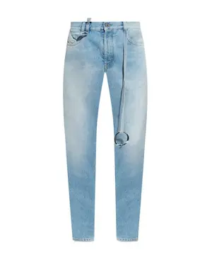 Attico Ring Embellished Tapered Leg Jeans - Gray