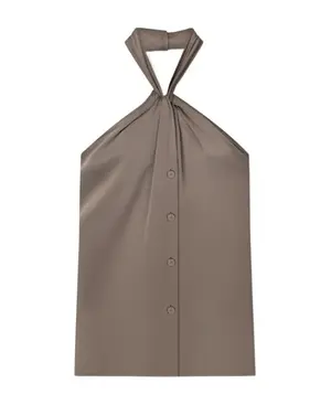 Nanushka Neline Draped Slip Satin Top - Gray
