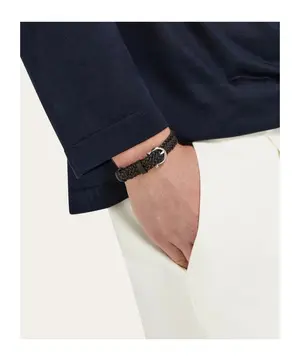 FERRAGAMO Braided Leather Bracelet With Gancini Clasp