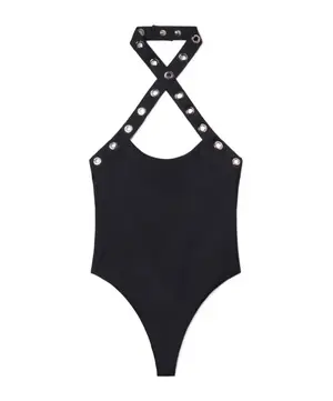 Off-White Eyelet-embellished Halterneck Swimsuit - Black