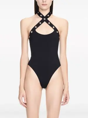 Off-White Eyelet-embellished Halterneck Swimsuit