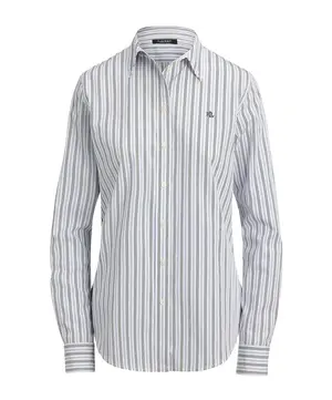 Ralph Lauren Striped Embroidered-logo Shirt - Blue