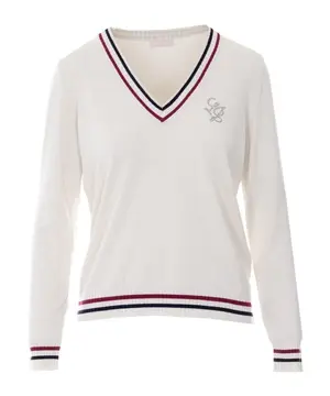 Liu Jo Logo Embellished V-neck Jumper - White