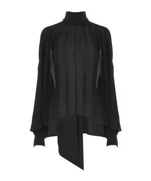 Chloé Silk Georgette Pleated Lace Shirt - Black