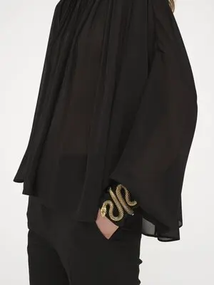 Chloé Silk Georgette Pleated Lace Shirt