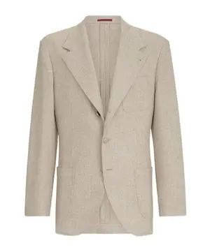 Brunello Cucinelli Cashmere-panama Deconstructed Blazer With Patch Pockets And Metal Buttons - Sand