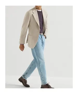 Brunello Cucinelli Cashmere-panama Deconstructed Blazer With Patch Pockets And Metal Buttons