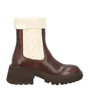 JIMMY CHOO Knit-trim Leather Boots - Brown