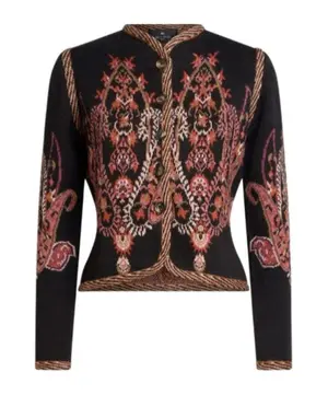 Etro Wool-blend Jacquard Cropped Cardigan With Paisley Motif - Black
