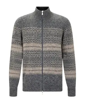 Brunello Cucinelli High-neck Long-sleeved Knitwear With Patterned Detail - No