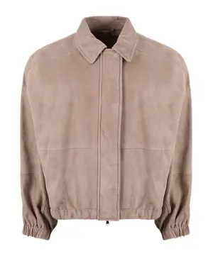 Brunello Cucinelli Collared Long-sleeved Leather Jacket - Nude