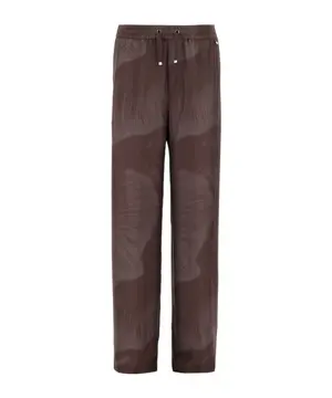 Herno Resort Trousers In Pure Silk With Floral Print - Dark Chocolate
