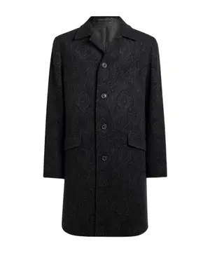 Etro Wool And Cashmere Jacquard Coat With Arnica Motif - Black