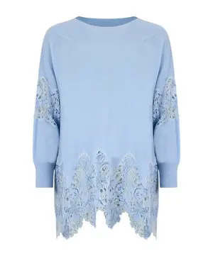 Ermanno Scervino Lace Embroidered Cashmere Sweater - Blue