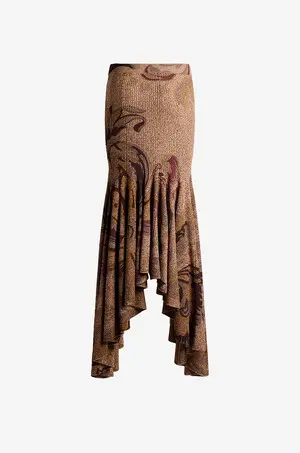Etro Ribbed Wool Maxi Skirt With Floral Motif