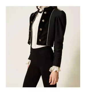 TWINSET Velvet-trimmed Puff-sleeve Jacket