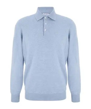 Brunello Cucinelli Long-sleeved Knitted Polo Shirt - Blue