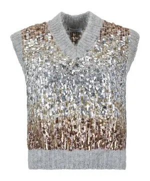 Brunello Cucinelli Sleeveless V-neck Sequin Knitwear - No