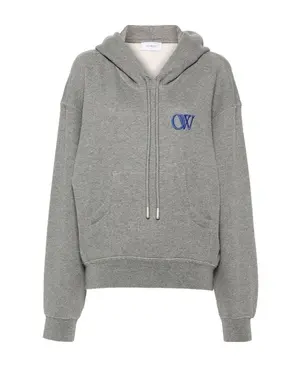 Off-White Embroidered-logo Cotton Hoodie - Gray