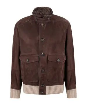 Brunello Cucinelli High-necked Long-sleeved Leather Jacket - Red