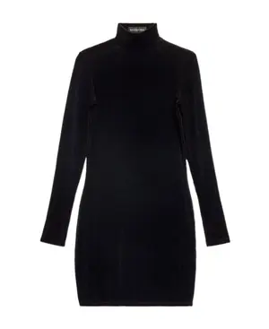 Balenciaga Embellished Logo High Neck Mini Dress