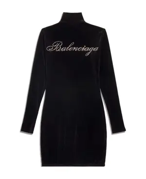 Balenciaga Embellished Logo High Neck Mini Dress